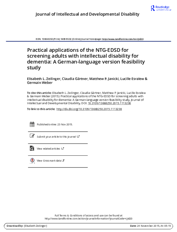 (PDF) Practical applications of the NTG-EDSD for screening adults with intellectual disability ...