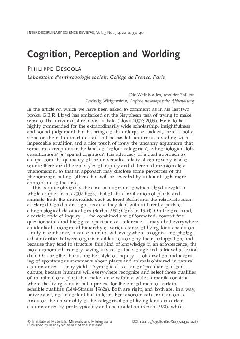 (PDF) Cognition, Perception and Worlding