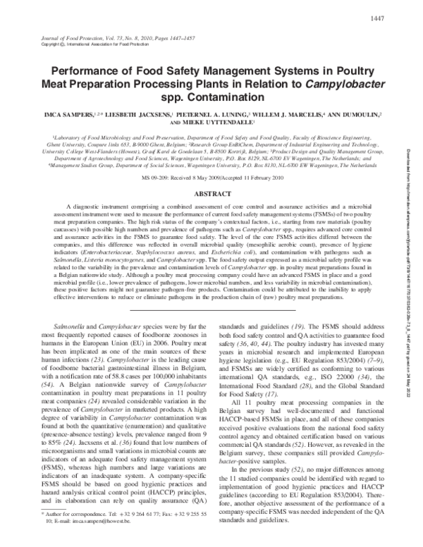 (PDF) Performance of Food Safety Management Systems in Poultry Meat ...