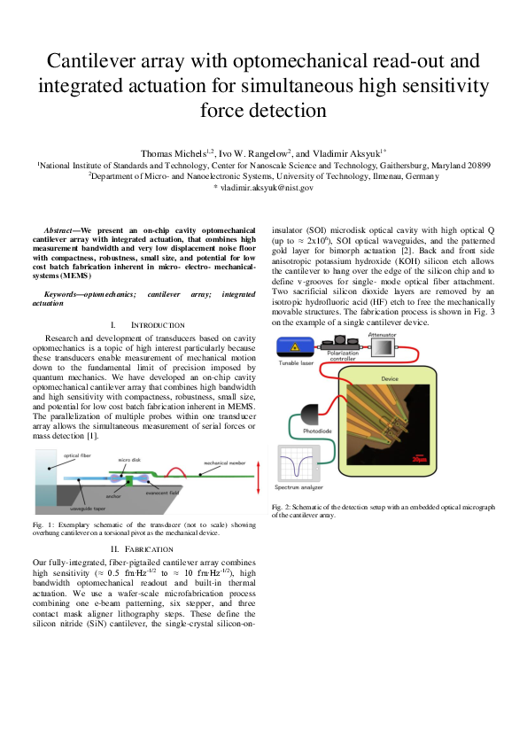 (PDF) Cantilever array with optomechanical read-out and integrated actuation for simultaneous ...