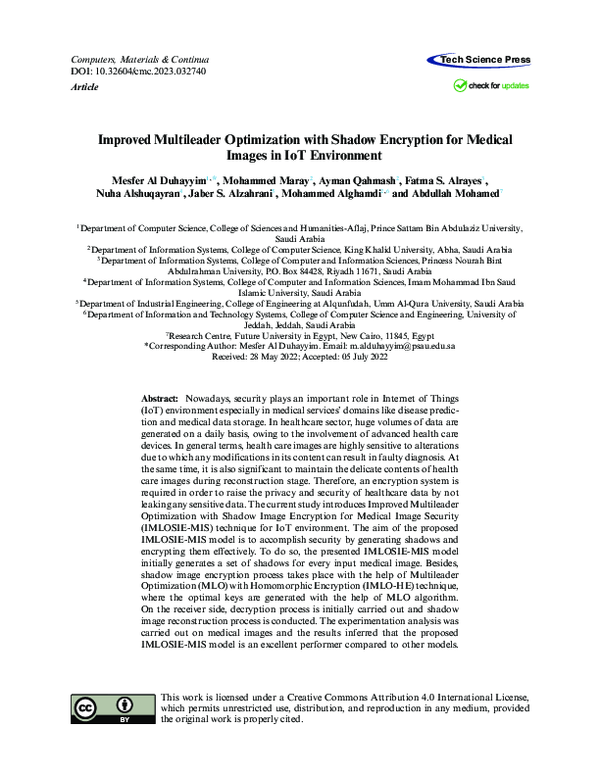 Pdf Improved Multileader Optimization With Shadow Encryption For Medical Images In Iot Environment