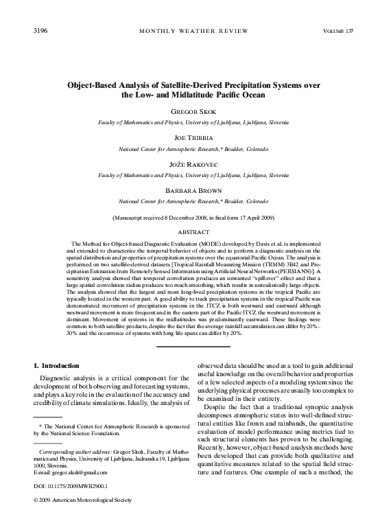 (PDF) Object-Based Analysis of Satellite-Derived Precipitation Systems over the Low- and ...
