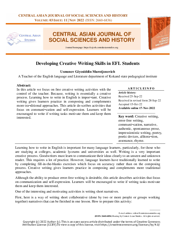 (PDF) Developing Creative Writing Skills in EFL Students
