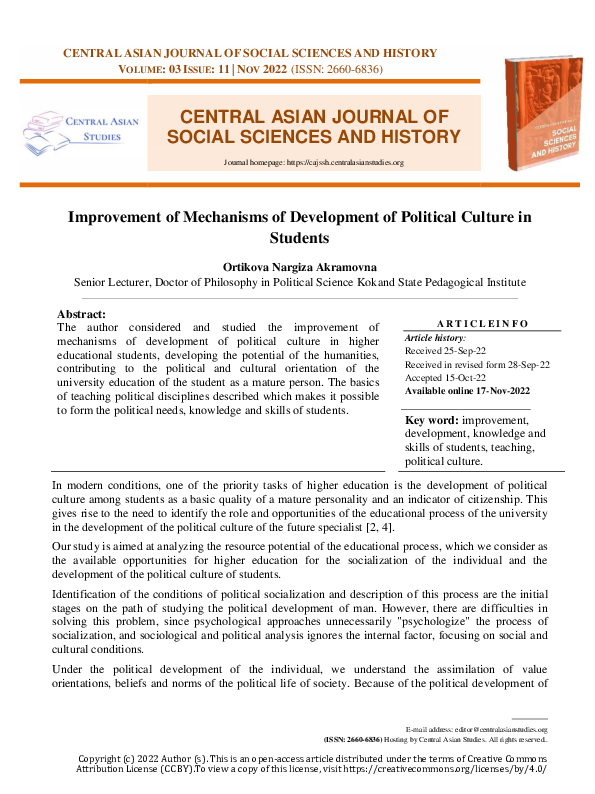 (PDF) Improvement of Mechanisms of Development of Political Culture in ...