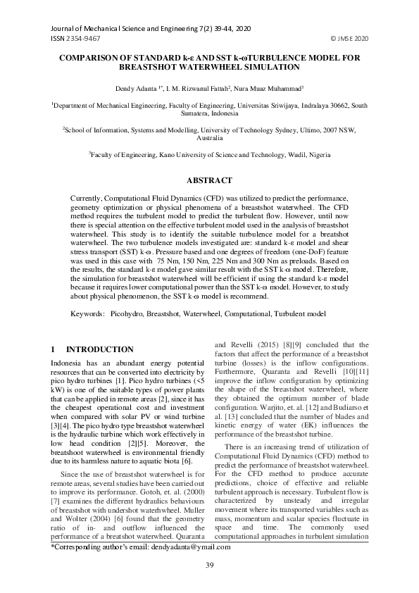 (PDF) COMPARISON OF STANDARD k-epsilon AND SST k-omega TURBULENCE MODEL ...