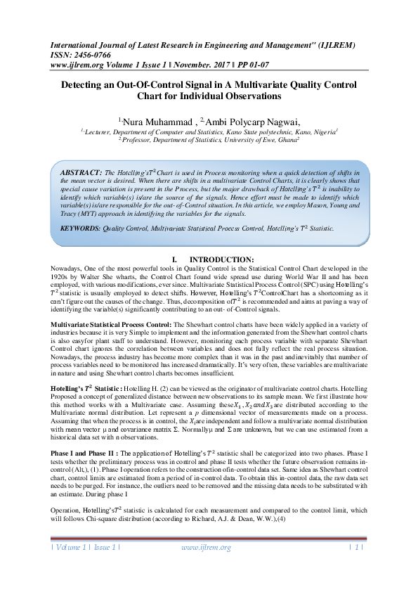 Pdf Detecting An Out Of Control Signal In A Multivariate Quality Control Chart For Individual