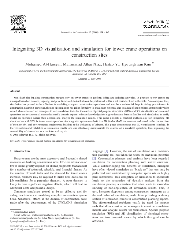 (PDF) Integrating 3D visualization and simulation for tower crane ...