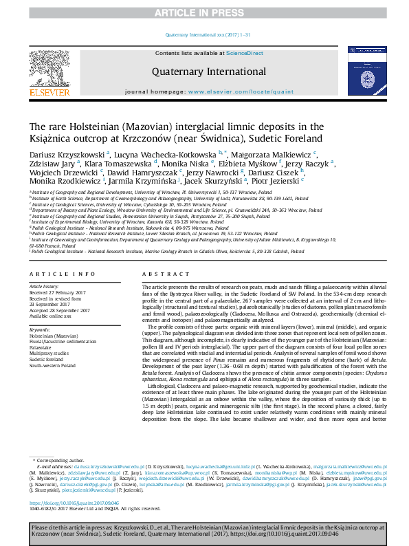 (PDF) The rare Holsteinian (Mazovian) interglacial limnic deposits in ...
