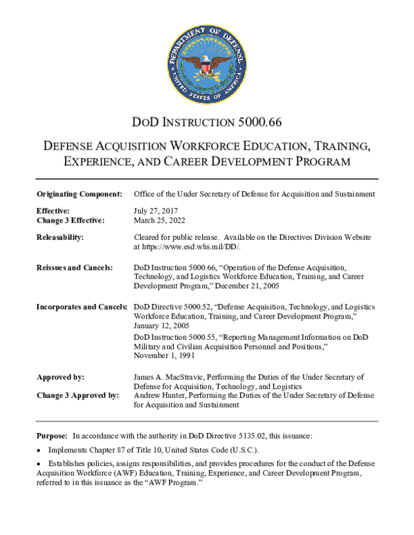 (PDF) DEFENSE ACQUISITION WORKFORCE EDUCATION, TRAINING, EXPERIENCE ...
