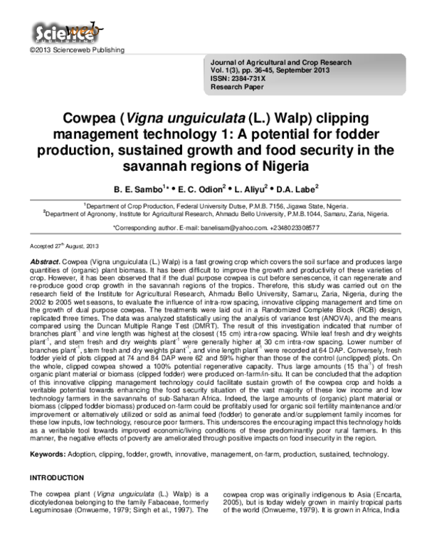 (PDF) Clipping Management for Sustainable Cowpea Fodder in Nigeria