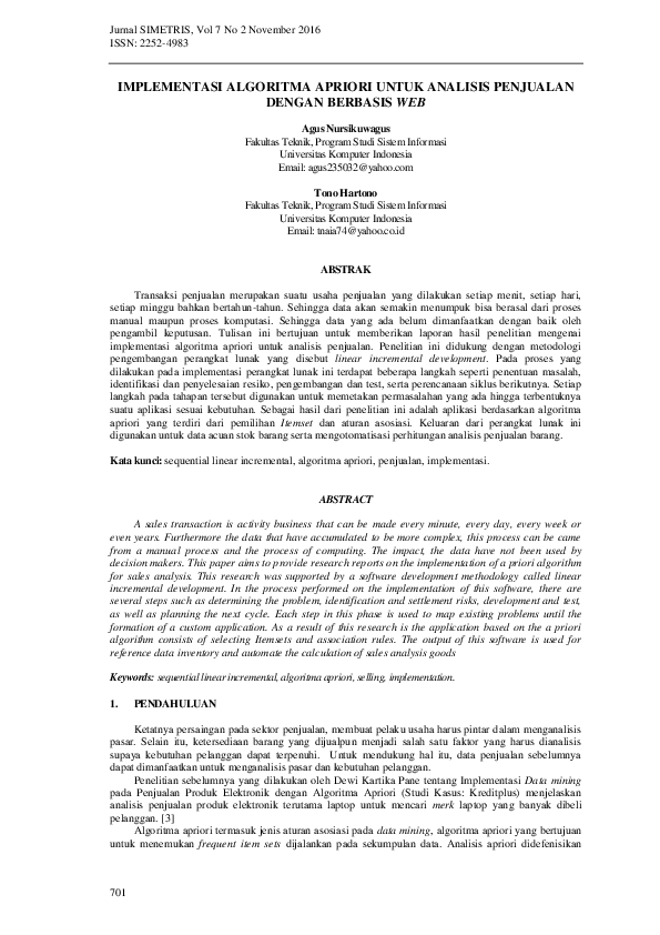 Pdf Implementasi Algoritma Apriori Untuk Analisis Penjualan Dengan Berbasis Web 5873