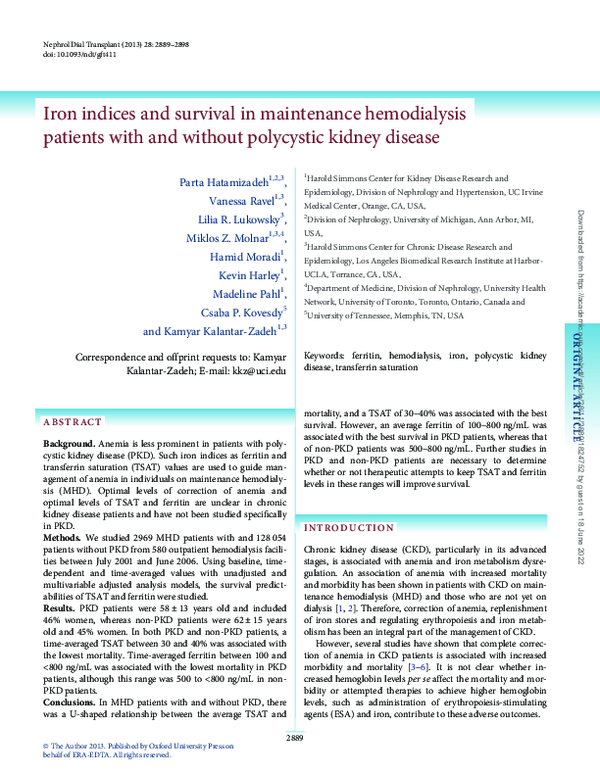 (PDF) Iron indices and survival in maintenance hemodialysis patients ...