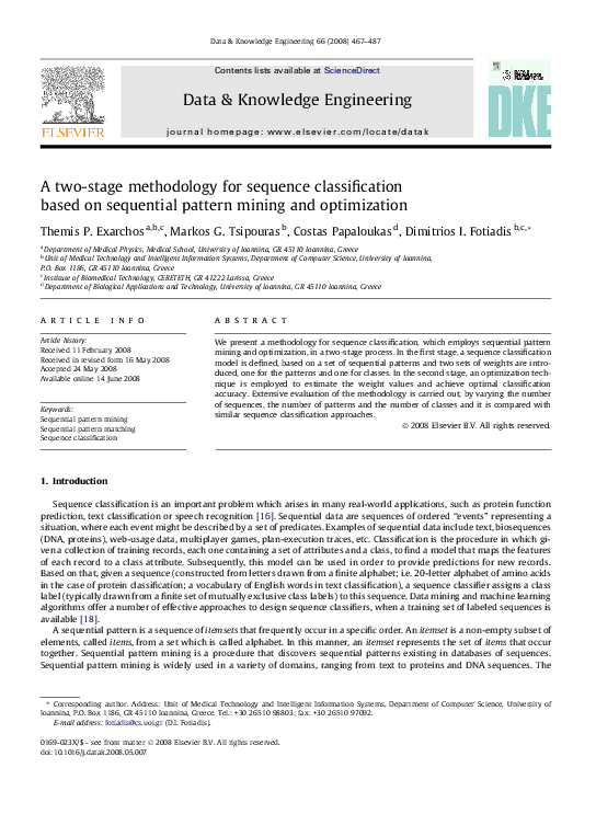 (PDF) A two-stage methodology for sequence classification based on sequential pattern mining and ...