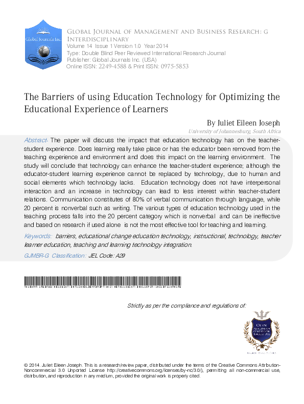 (PDF) The Barriers of using Education Technology for Optimizing the ...