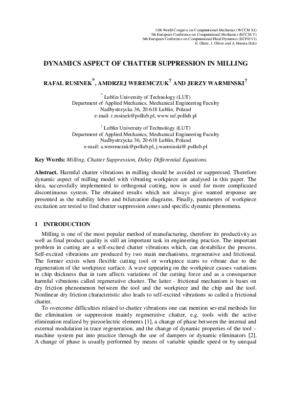 (PDF) Dynamics Aspect of Chatter Suppression in Milling