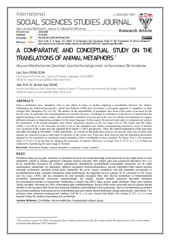 (PDF) A Comparative and Conceptual Study on the Translations of Animal ... (PDF) A Comparative and Conceptual Study on the Translations of Animal ...