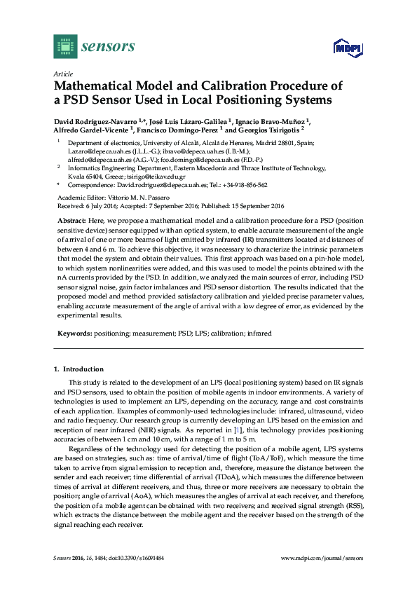 (PDF) Mathematical Model and Calibration Procedure of a PSD Sensor Used in Local Positioning Systems
