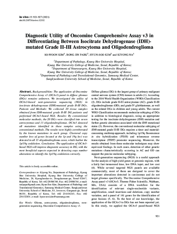 Pdf Diagnostic Utility Of Oncomine Comprehensive Assay V3 In Differentiating Between
