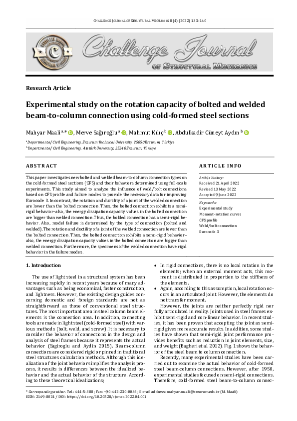 (PDF) Experimental study on the rotation capacity of bolted and welded ...