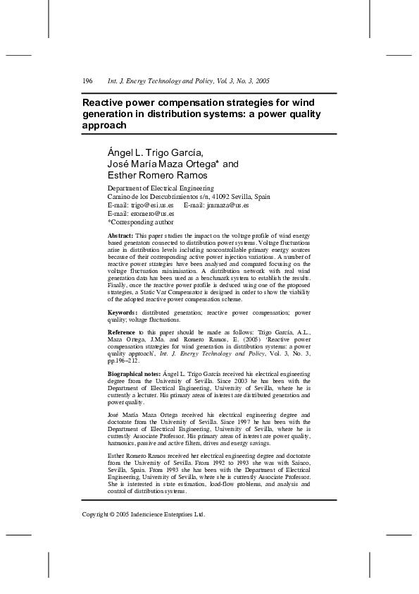 (PDF) Reactive power compensation strategies for wind generation in distribution systems: a ...