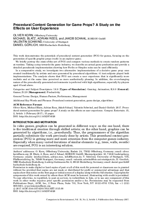 (PDF) Procedural Content Generation for Game Props? A Study on the ...