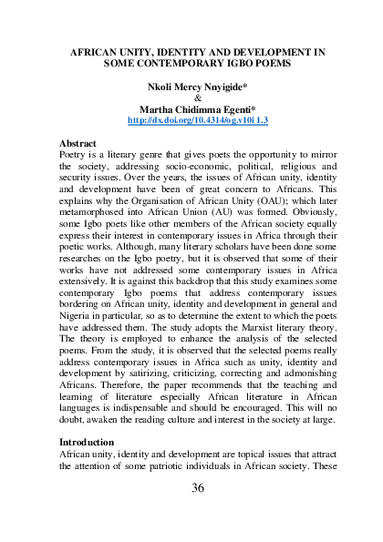 (PDF) African unity, identity and development in some contemporary Igbo ...