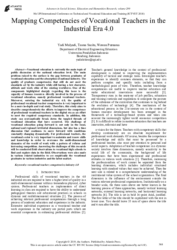 (PDF) Mapping Competencies of Vocational Teachers in the Industrial Era 4.0