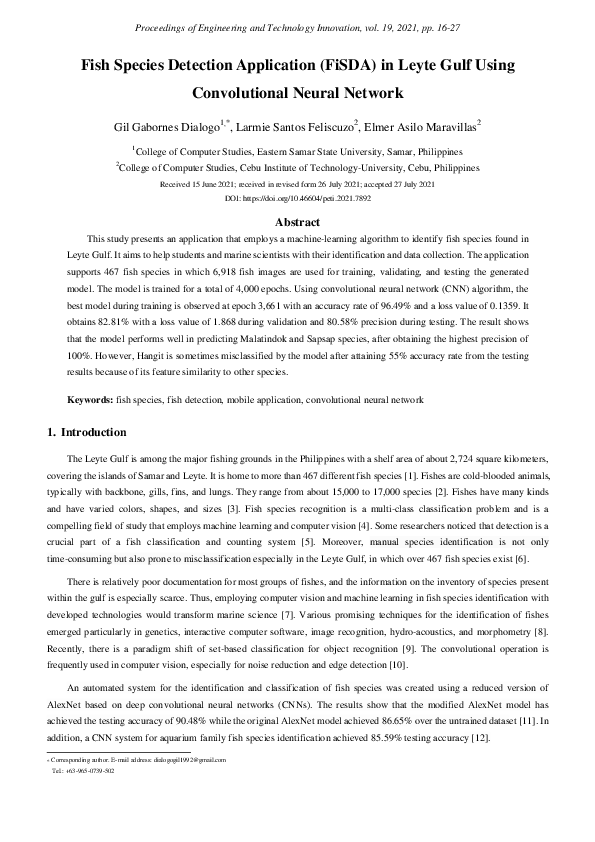 (PDF) Fish Species Detection Application (FiSDA) in Leyte Gulf Using Convolutional Neural ...