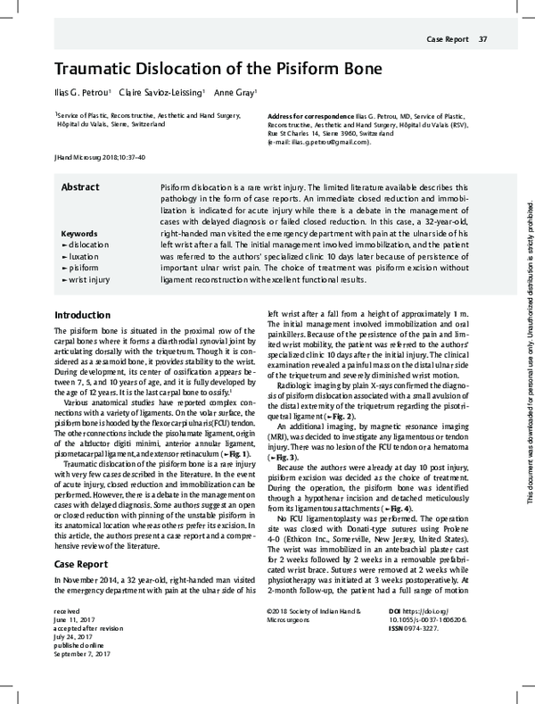 (PDF) Isolated dislocation of pisiform bone – a rare case | vineet ...