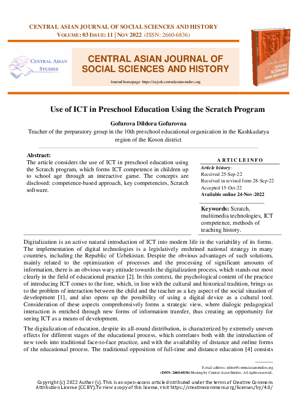 (PDF) Use of ICT in Preschool Education Using the Scratch Program