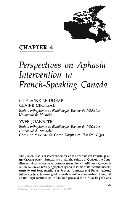 (PDF) Perspectives on Aphasia Intervention in French-Speaking Canada