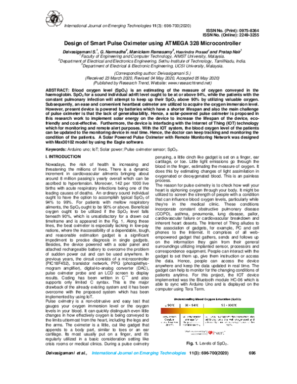 (PDF) Design of Smart Pulse Oximeter using ATMEGA 328 Microcontroller | 20EE018 G.Narmadha ...