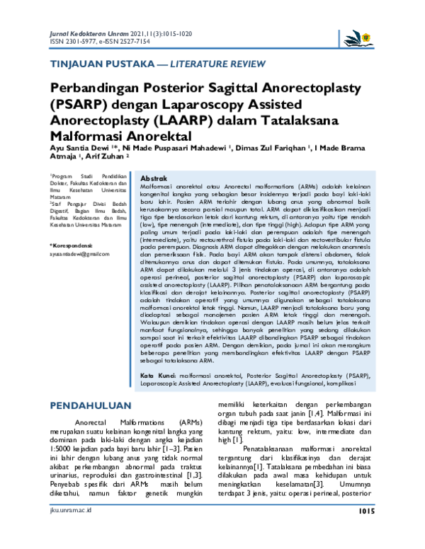 (PDF) Perbandingan Posterior Sagittal Anorectoplasty (PSARP) dengan ...