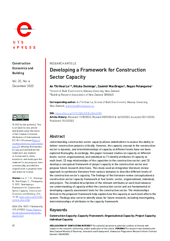 (PDF) Conceptualising a Framework for Construction Sector Capacity