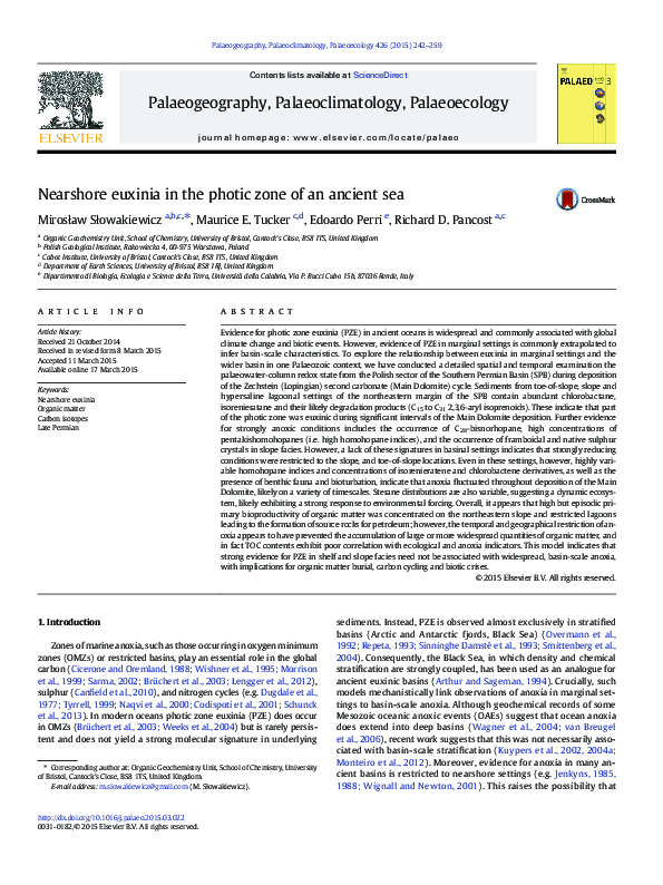 (PDF) Nearshore euxinia in the photic zone of an ancient sea