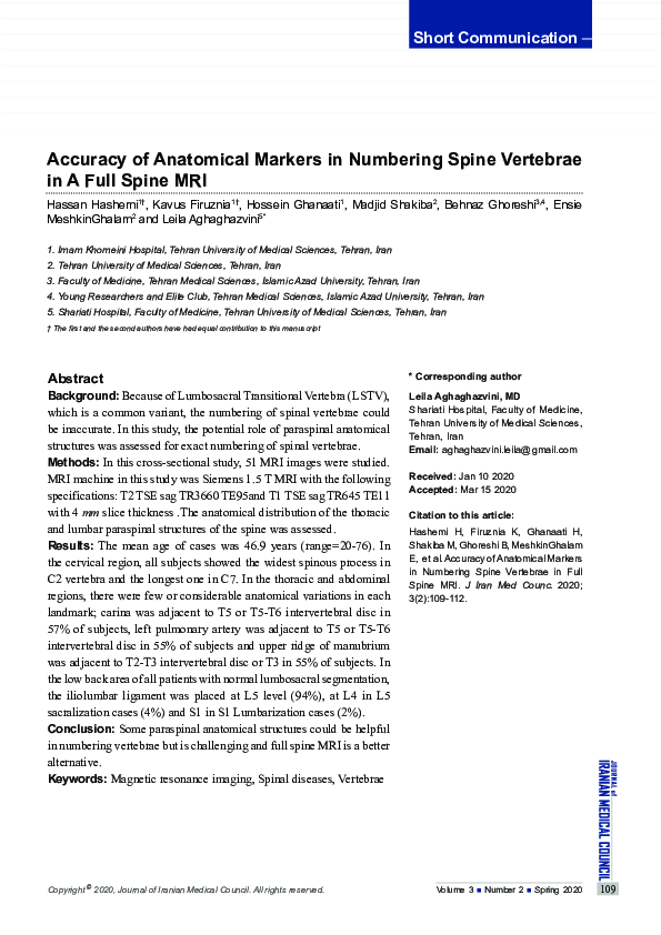 (PDF) Accuracy of Anatomical Markers in Numbering Spine Vertebrae in A ...