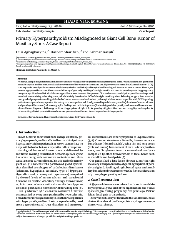 (PDF) Primary Hyperparathyroidism Misdiagnosed For Giant-Cell Bone ...