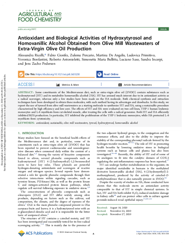 (PDF) Antioxidant and Biological Activities of Hydroxytyrosol and Homovanillic Alcohol Obtained ...
