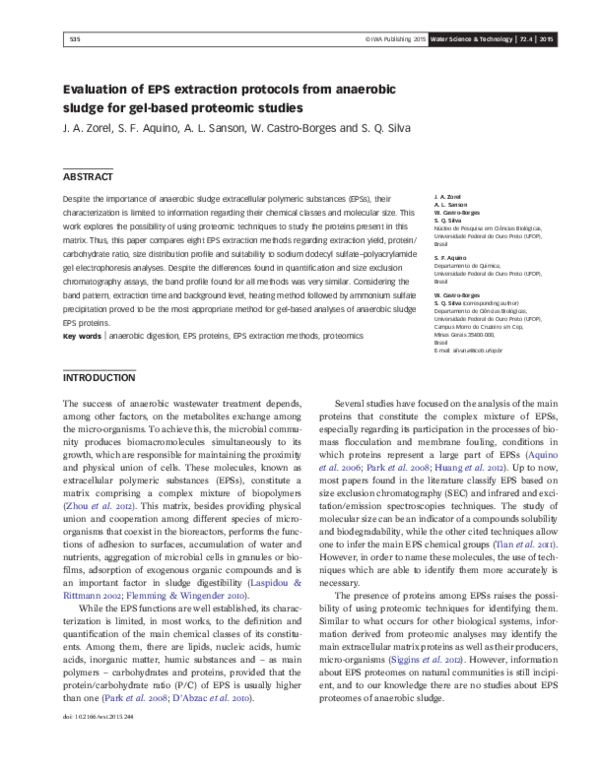 (PDF) Evaluation of EPS extraction protocols from anaerobic sludge for ...