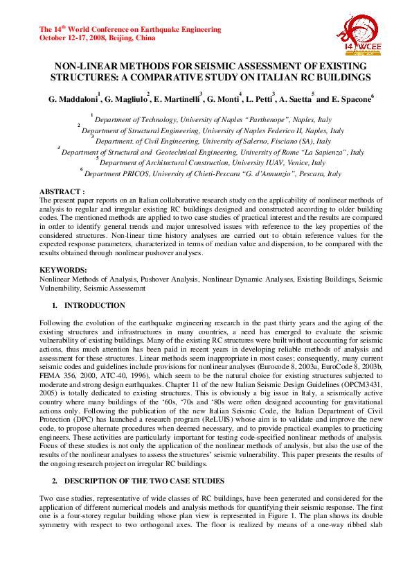 (PDF) Non-Linear Methods for Seismic Assessment of Existing Structures: A Comparative Study on ...