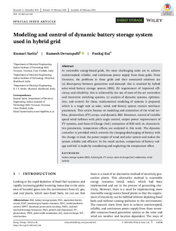 (PDF) Modeling and control of dynamic battery storage system used in ... (PDF) Modeling and control of dynamic battery storage system used in ...