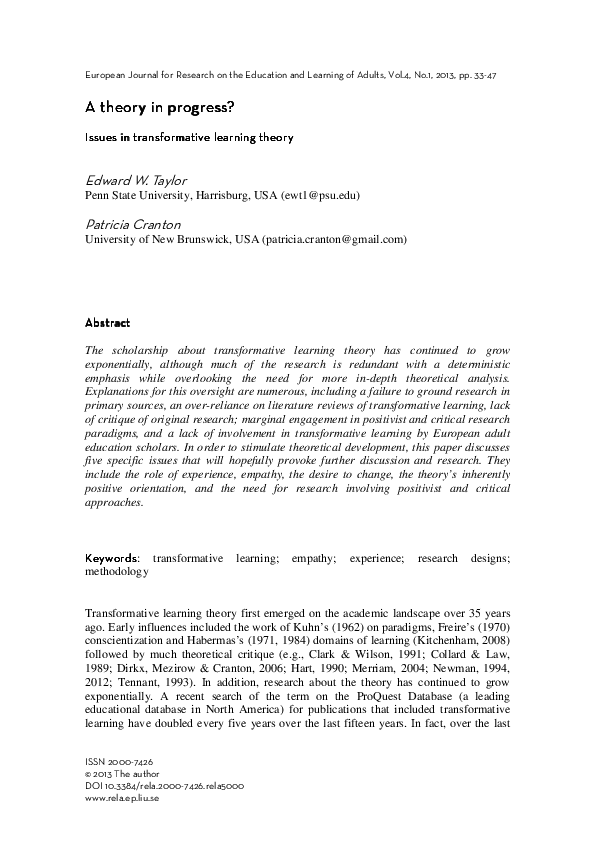 (PDF) A theory in progress?