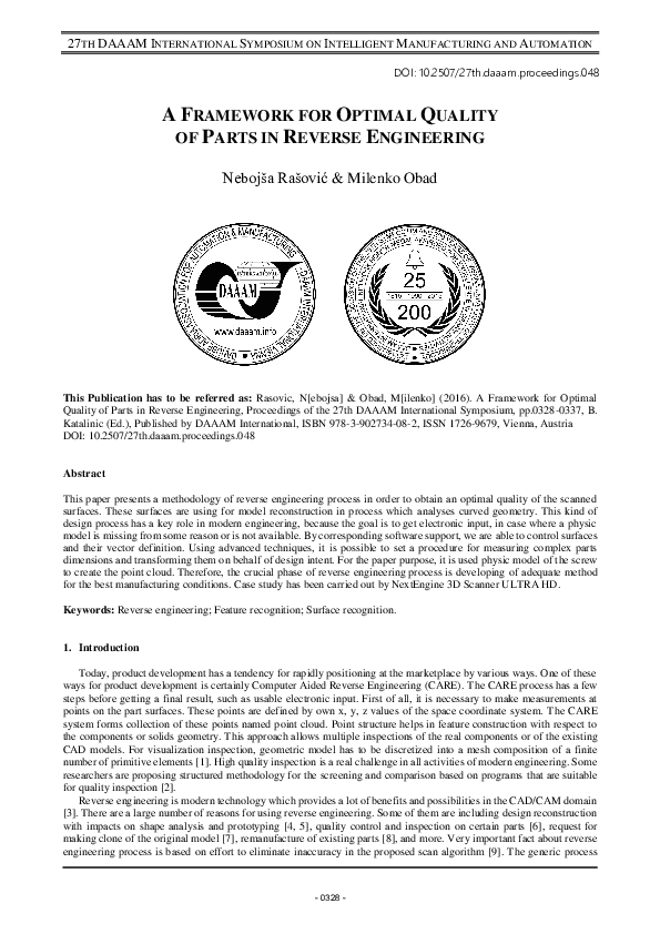 (PDF) A Framework for Optimal Quality of Parts in Reverse Engineering