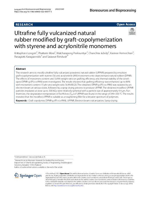 (PDF) Ultrafine Fully Vulcanized Natural Rubber Modified by Graft ...