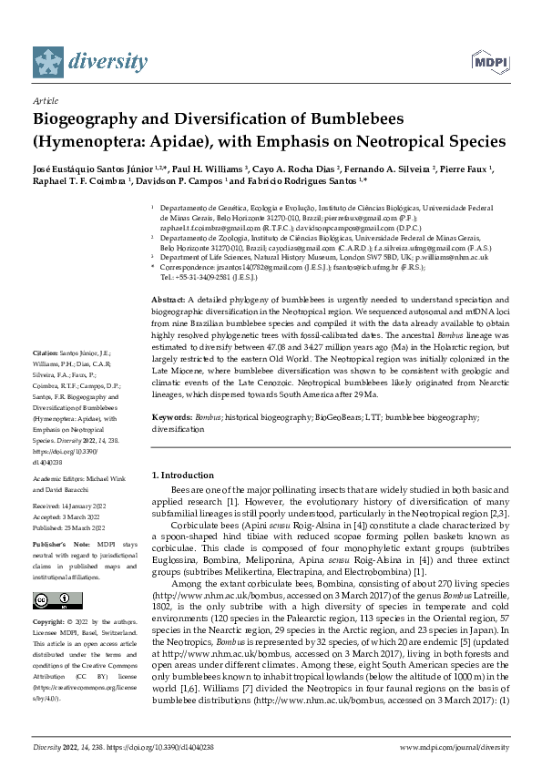 (PDF) Biogeography and Diversification of Bumblebees (Hymenoptera ...