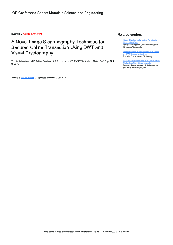 (PDF) A Novel Image Steganography Technique for Secured Online Transaction Using DWT and Visual ...