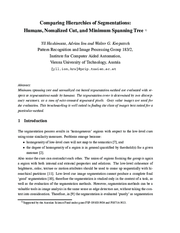 (PDF) Comparing hierarchies of segmentations: Humans, normalized cut, and minimum spanning tree
