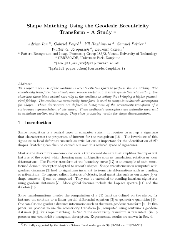 (PDF) Shape matching using the geodesic eccentricity transform-a study