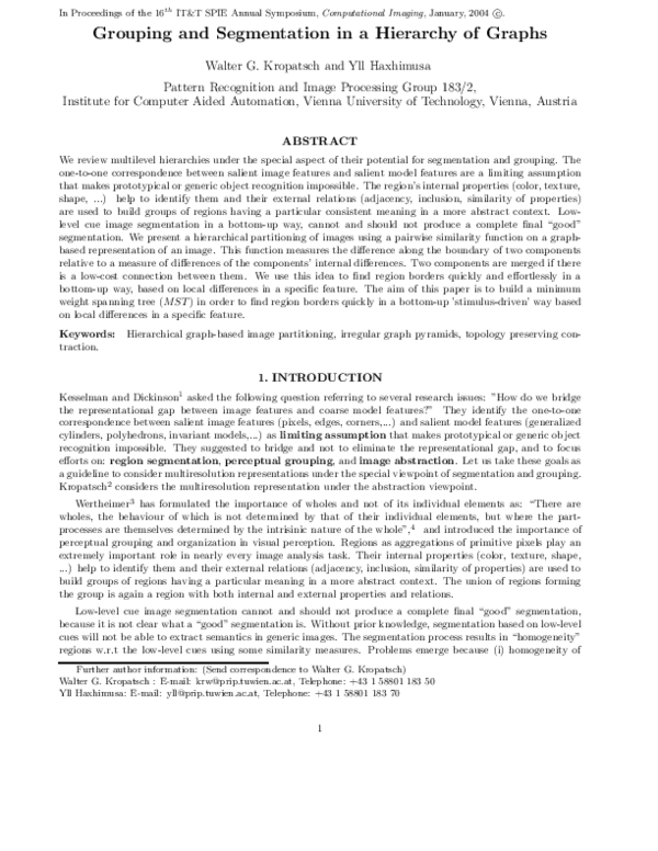 (PDF) Grouping and segmentation in a hierarchy of graphs | Y. Haxhimusa - Academia.edu