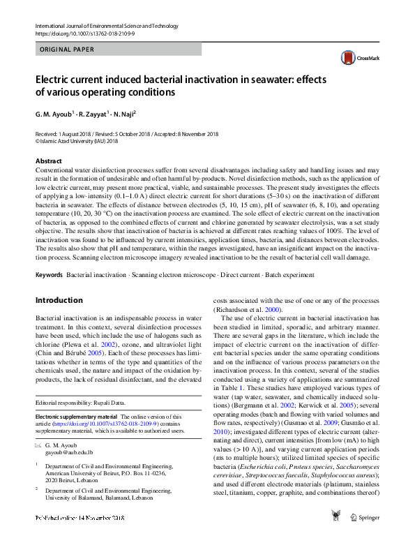 (PDF) Electric current induced bacterial inactivation in seawater ...